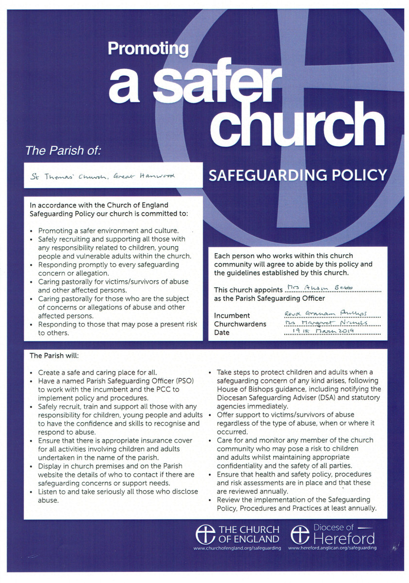 St Thomass Hanwood | Safeguarding poster